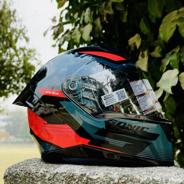 Vega Sonic Trigger Full Face Helmet ISI Certified Black Red with Clear Visor & Spoiler - Sarkkart