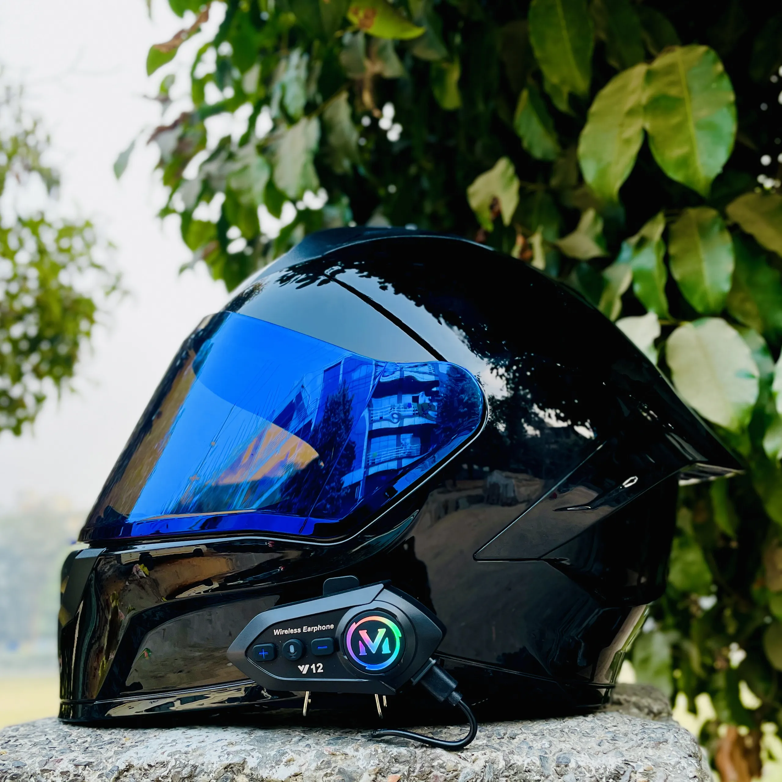 Vega Sonic Solid Full Face Helmet ISI Certified with Blue Visor ...